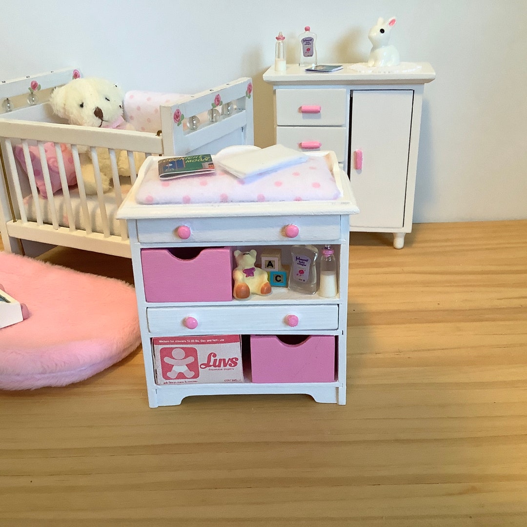 Pretty in Pink Nursery Changing Table With All Accessories for 1:12 ...