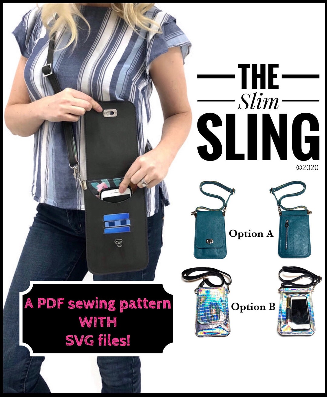 Slim Sling PDF Sewing Pattern includes Svgs, Diy Slim Purse Pattern ...