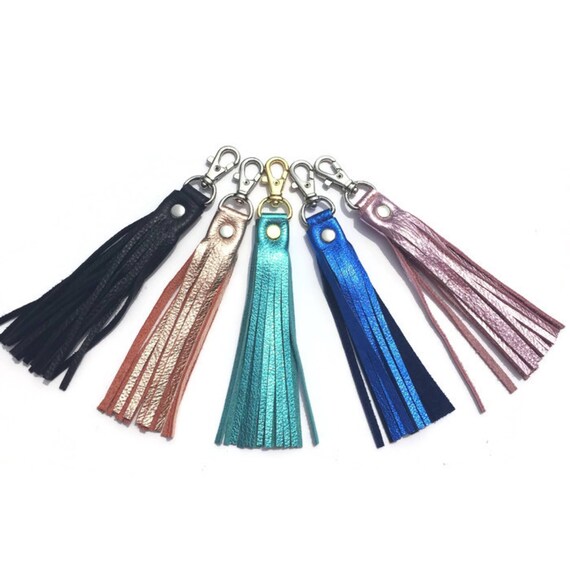 Ships free Metallic leather tassel key chain leather | Etsy