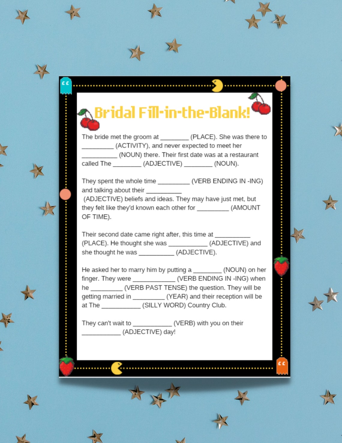 Mad-libs Style Fill-in-the-blank Game for Vintage Video Game Bridal ...