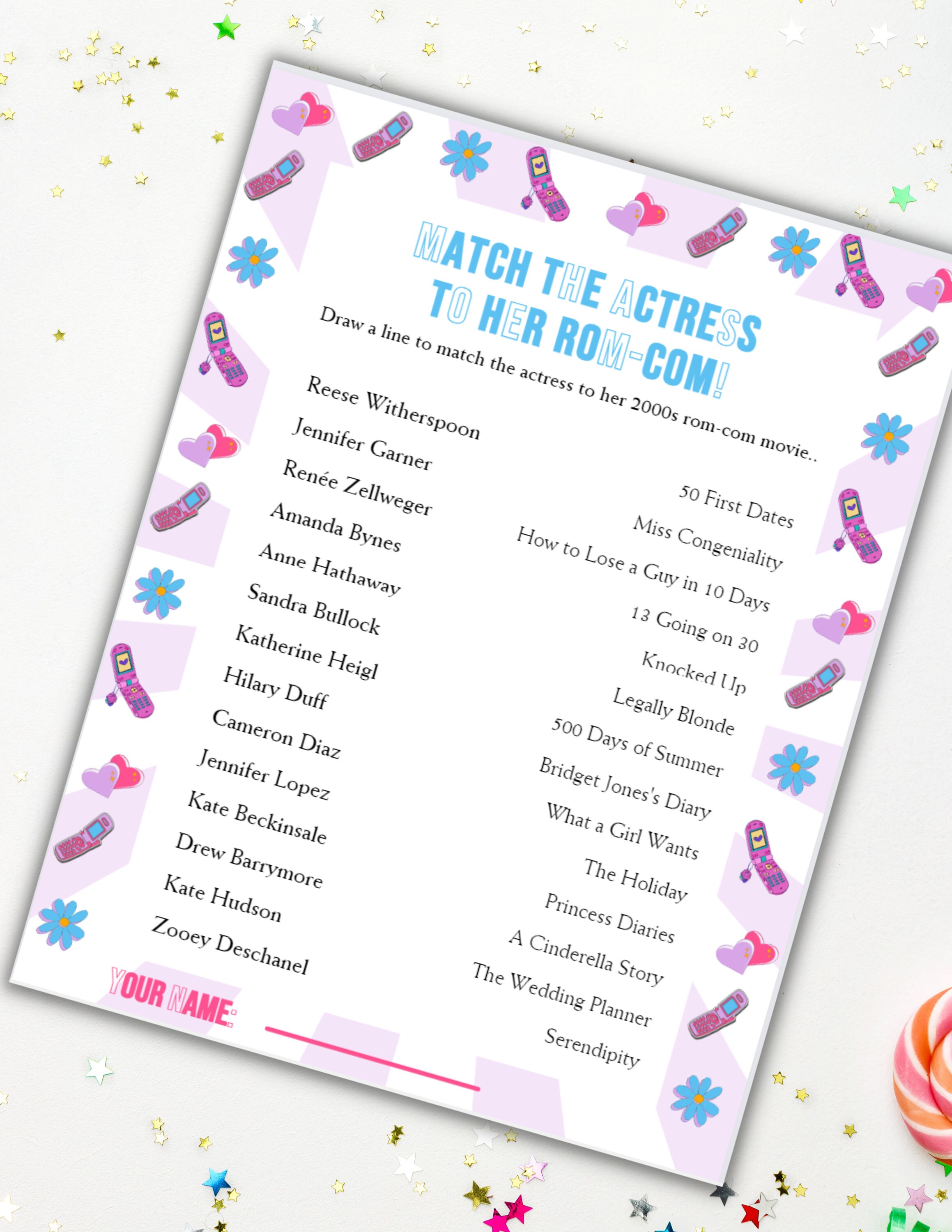 Match the Actress to Her 2000s Rom Com Printable for Y2K - Etsy