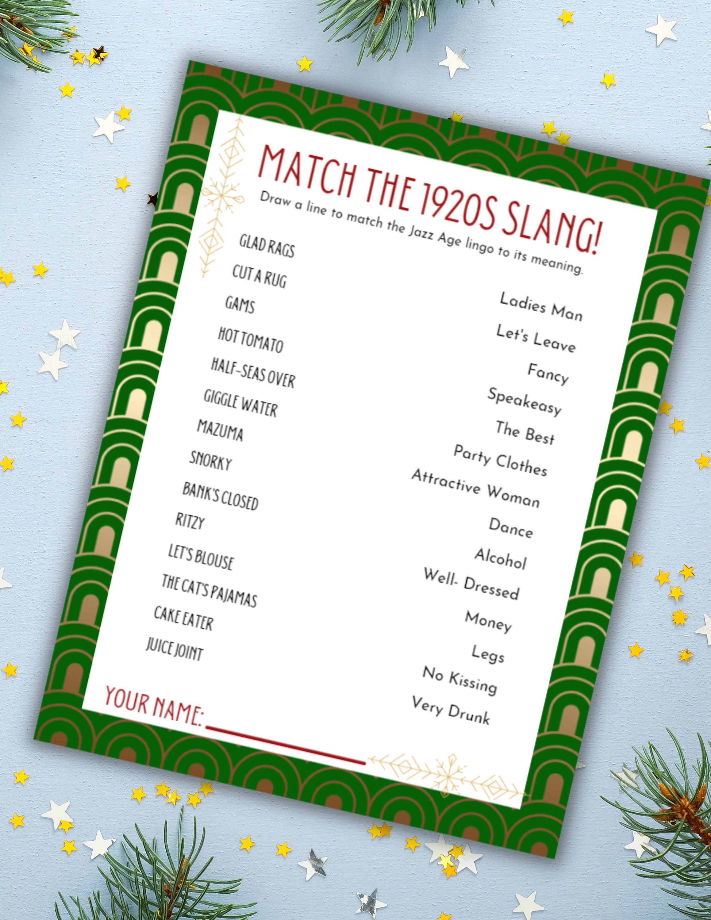 Roaring 20s Match-the-slang Printable for the Gatsby Holiday - Etsy