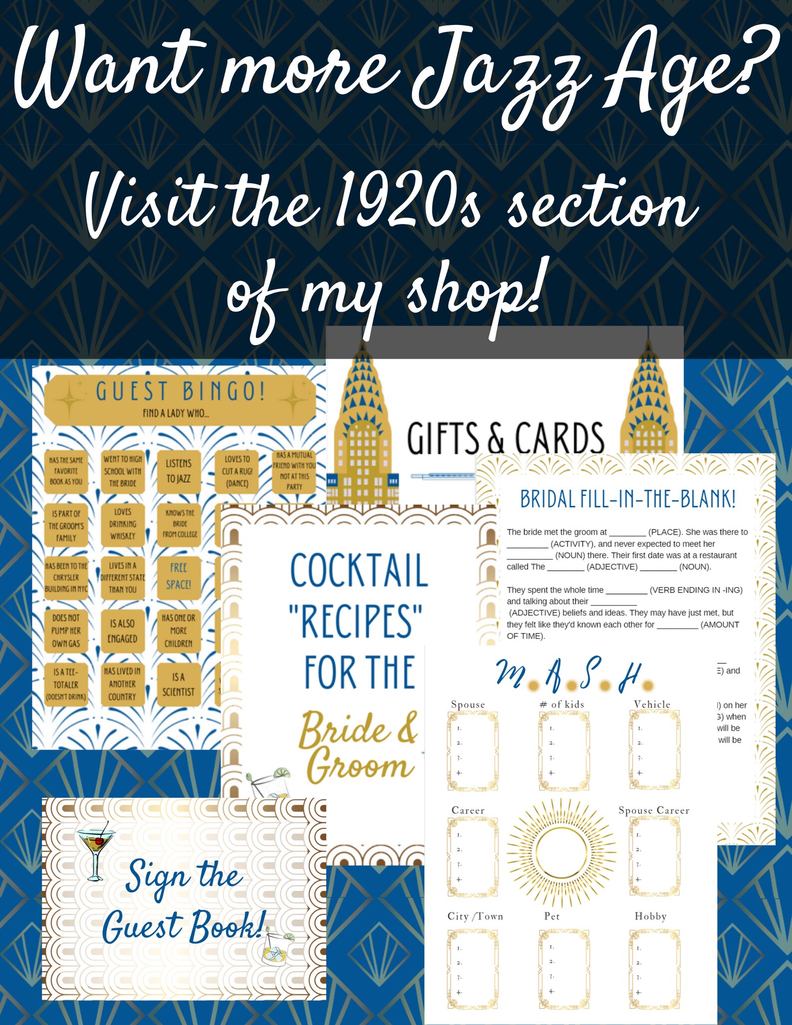 Roaring 20s Guest Bingo Printable for Gatsby 1920s Party (NON WEDDING ...