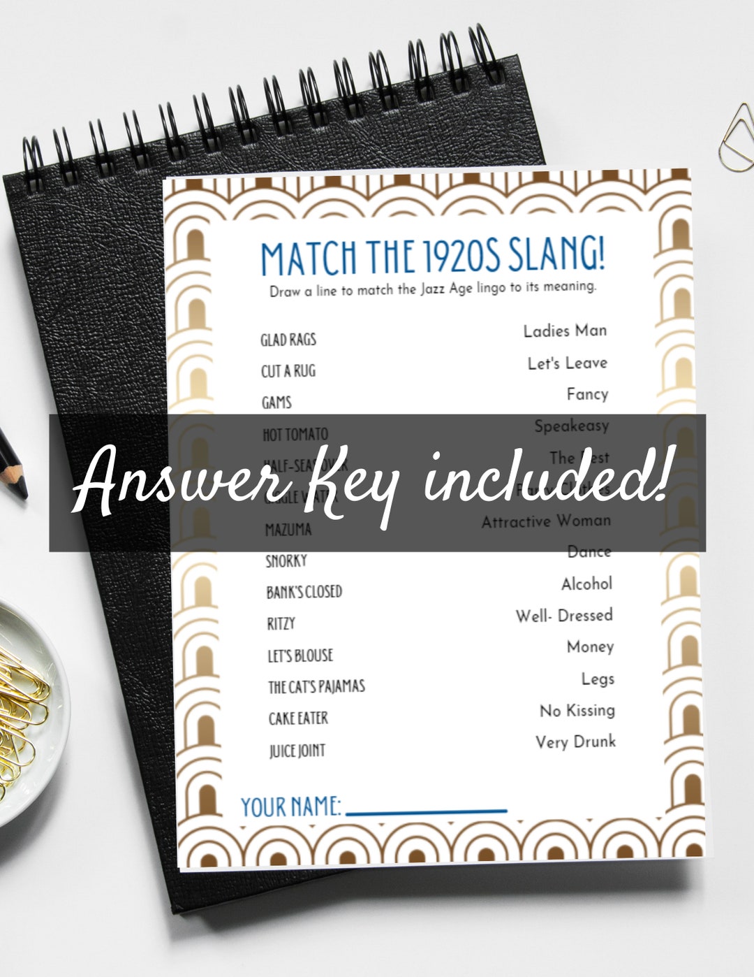 Roaring 20s Match-the-slang Game Printable for Gatsby Art Deco Bridal ...
