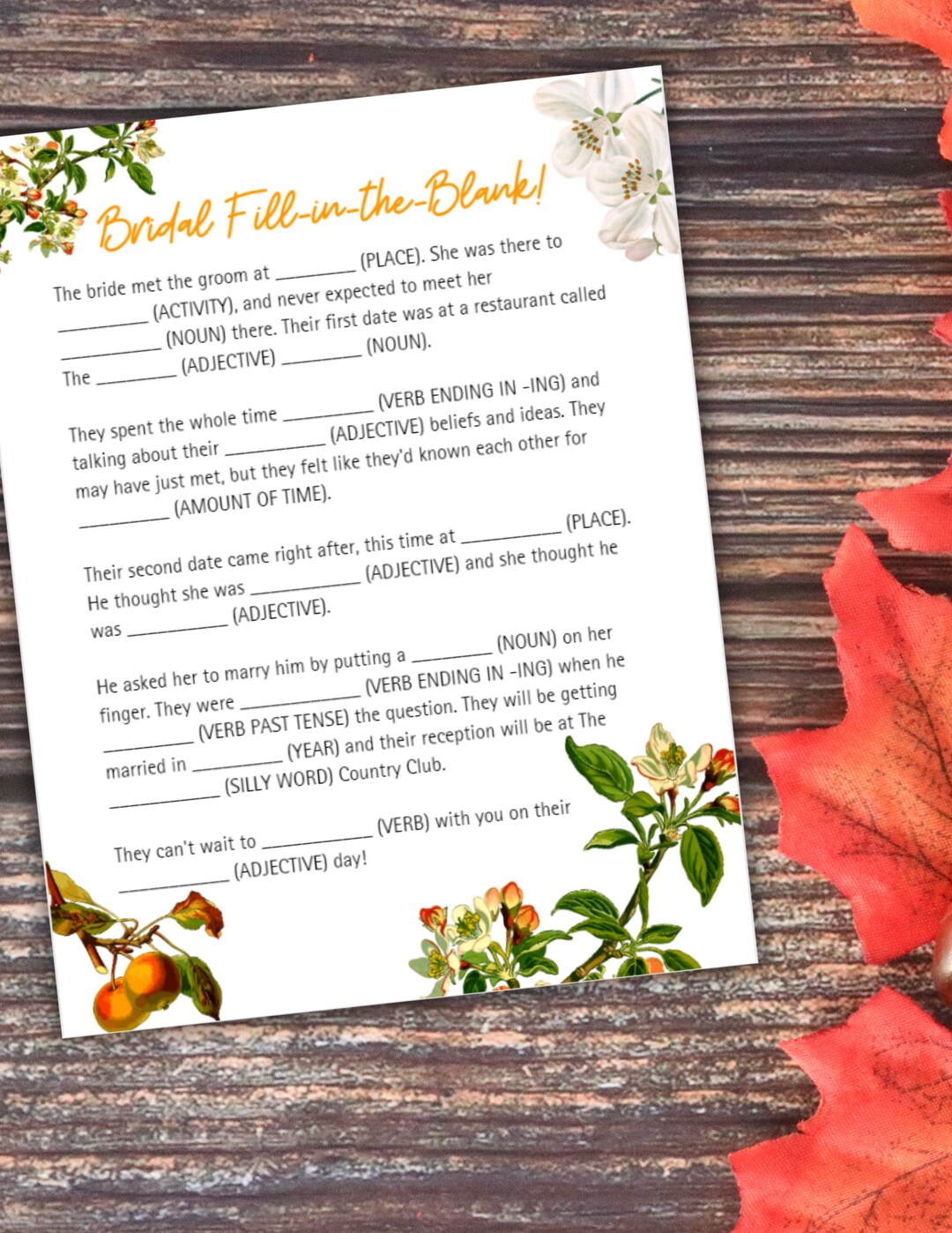 Fill-in-the-blank Game for Apple-y Ever After Bridal Shower Printable ...