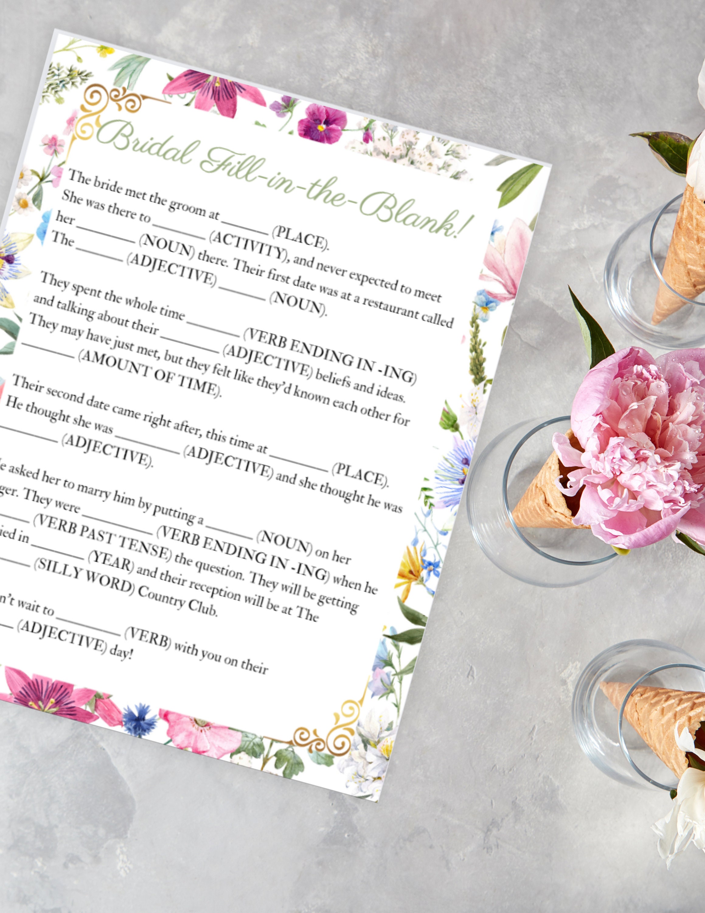 Mad-libs Style Fill-in-the-blank Game for Regency Garden Tea Bridal ...