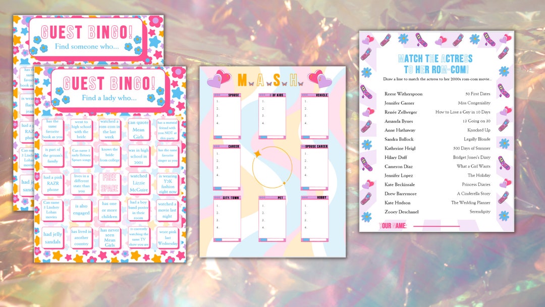 Y2K Rom Com 2000s Party Games Printable Set [4 Items] - Etsy