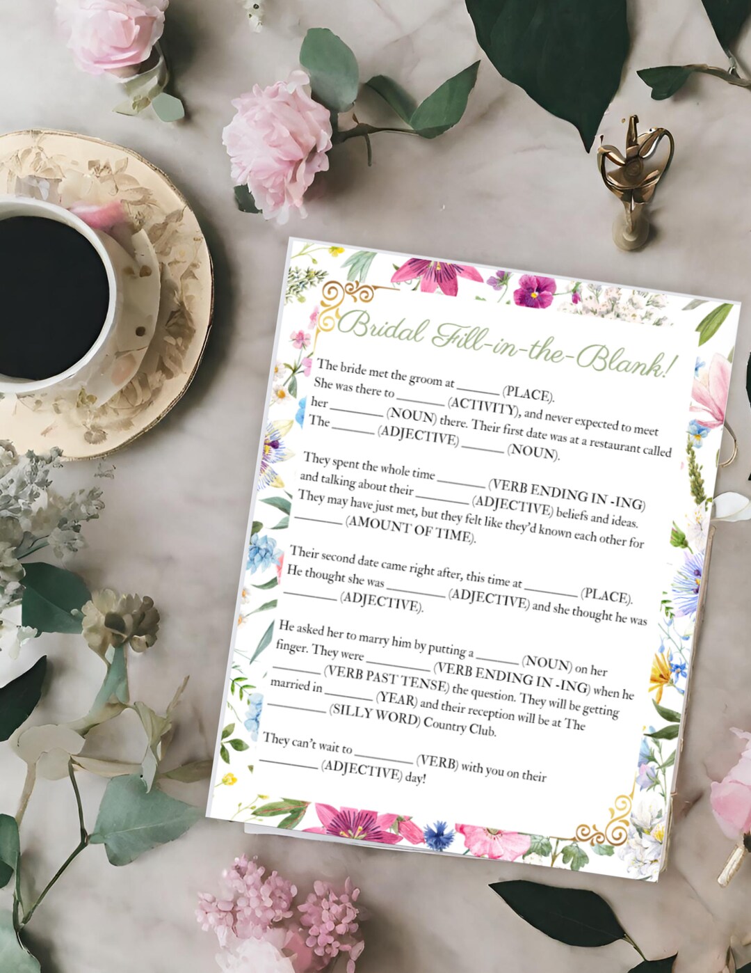 Mad-libs Style Fill-in-the-blank Game for Regency Garden Tea Bridal ...