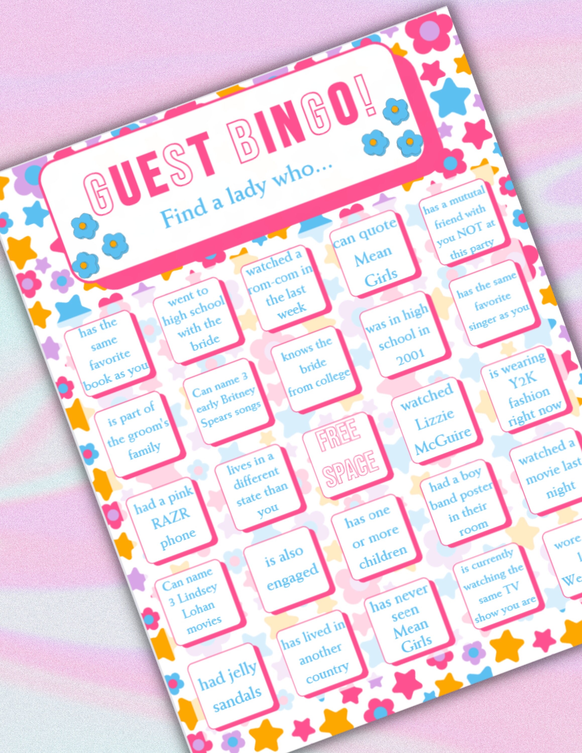 Y2K Rom Com Bridal Shower Guest Bingo Printable - Etsy