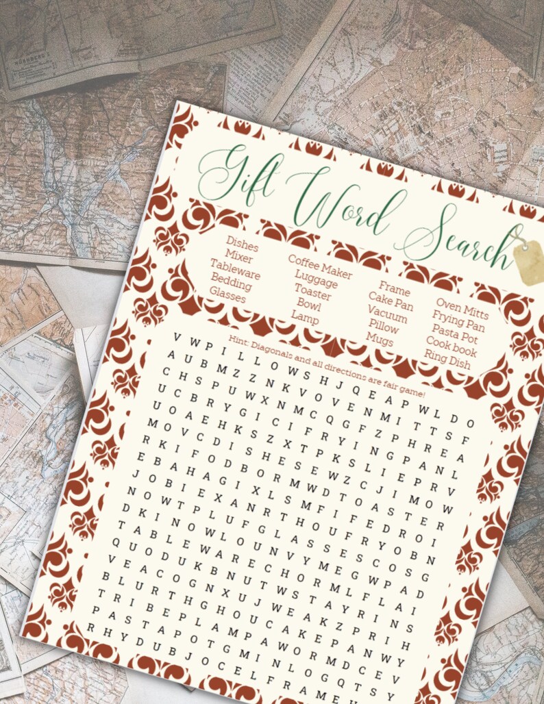 Gift Word Search Bridal Shower Printable Vintage Travel Theme - Etsy