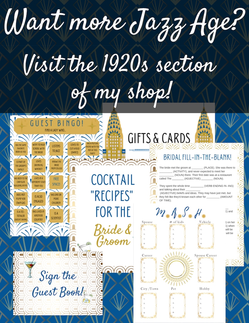 Roaring 20s Match-the-slang Game Printable for Gatsby Art Deco Bridal ...