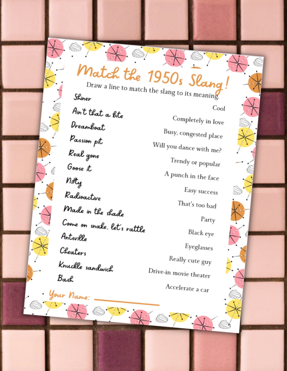 Scooped Up! 1950s Match-the-slang Game Printable for Ice Cream Bridal Shower - Etsy