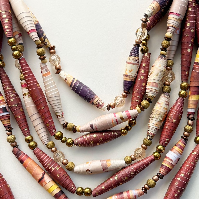 Multistrand Colorful Paper Bead Necklace, Trendy Paper Bead Jewelry ...