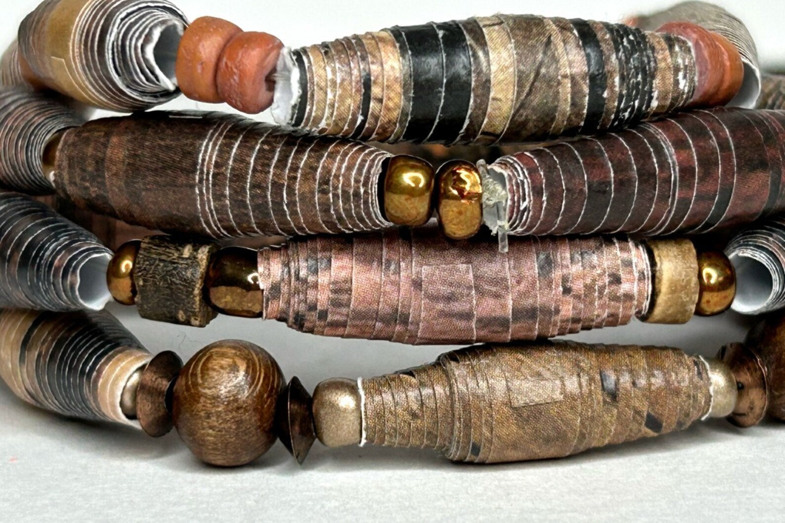 Brown and Bronze Bead Bracelet Set, Handmade Paper Bead Jewelry, Trendy ...