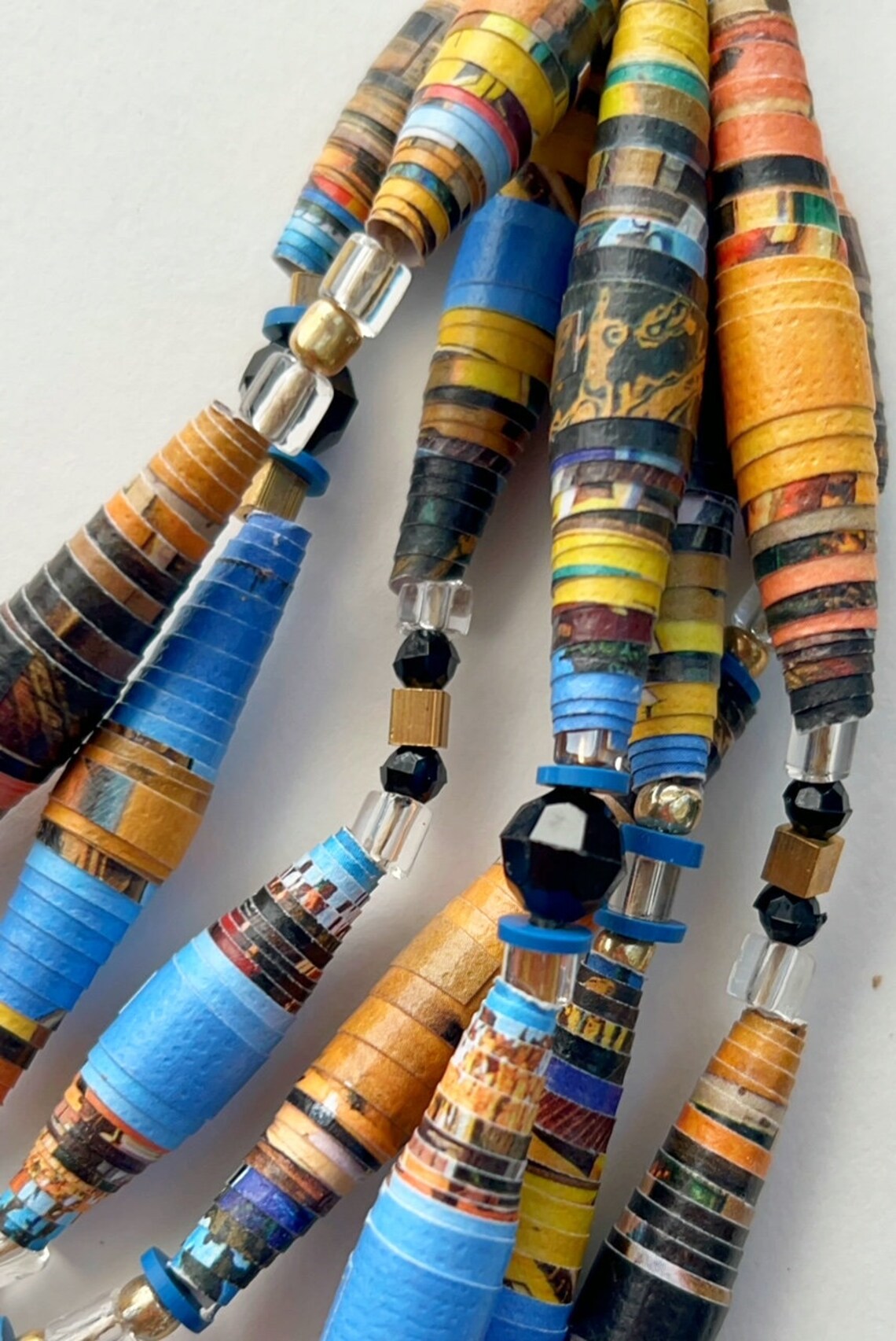 Black and Gold Layering Statement Necklace, Multistrand Paper Bead ...