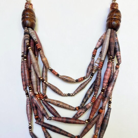 Brown and Bronze Bead Bracelet Set, Handmade Paper Bead Jewelry, Trendy ...