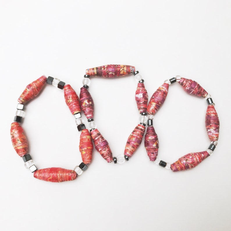 Red and Silver 3 Piece Bead Bracelets, Colorful Stack Bracelet Set ...