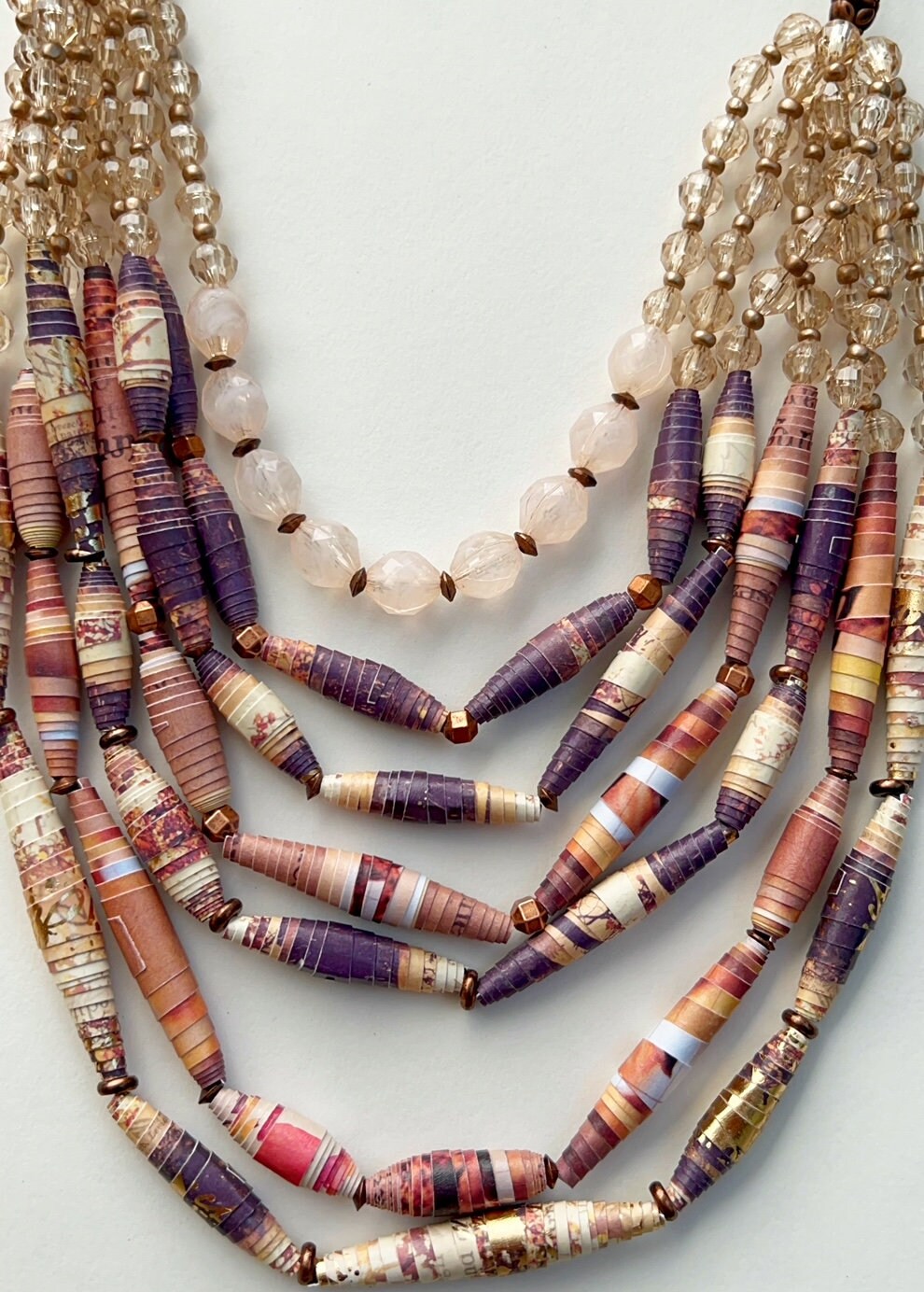 Multicolor Lightweight Statement Necklace, Trendy Paper Bead Jewelry ...