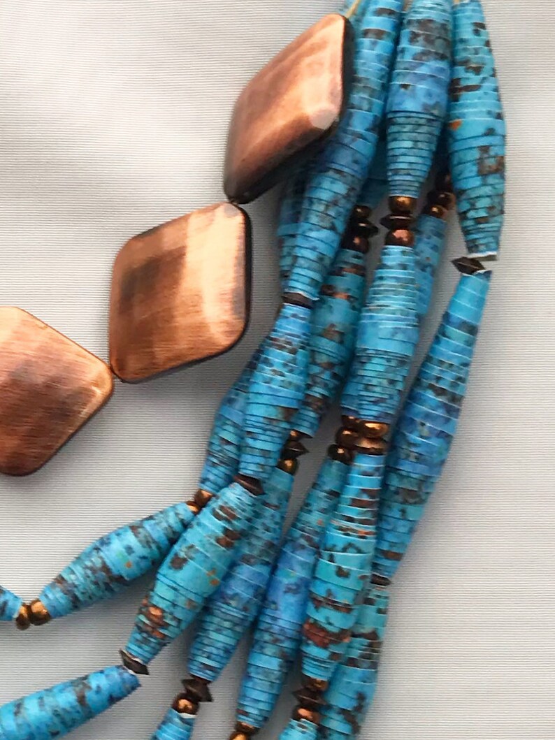 Blue Paper Bead Statement Necklace: Chunky Multi-strand Bib - Etsy