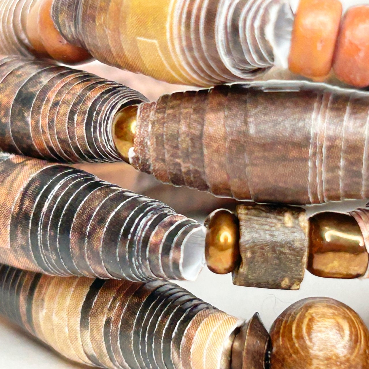 Brown and Bronze Bead Bracelet Set, Handmade Paper Bead Jewelry, Trendy ...