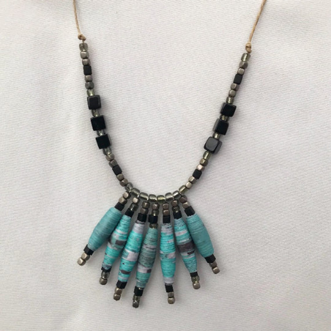 Teal and Black Multi-strand Bead Necklace, Chunky Layering Necklace for ...