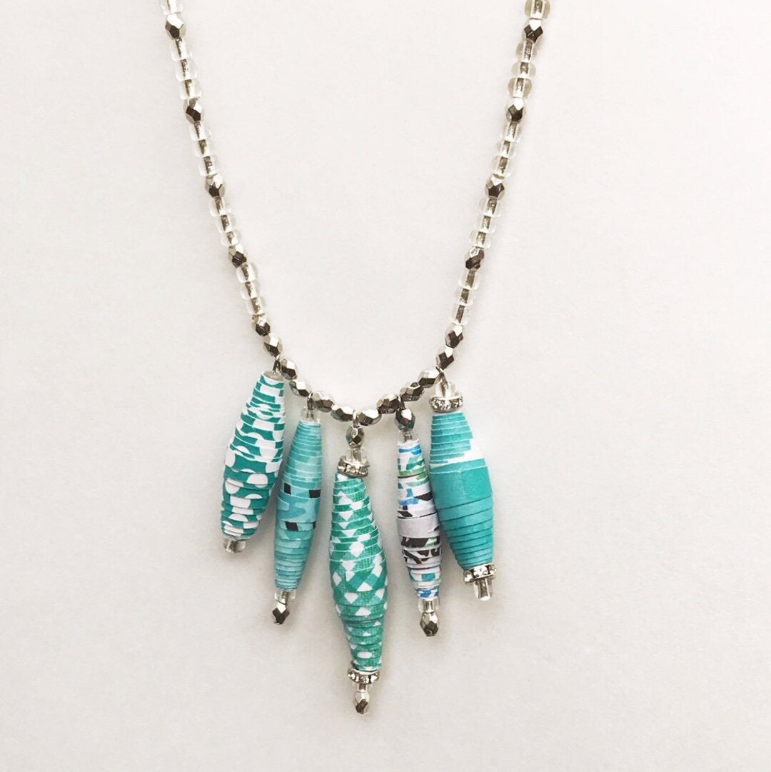 Blue Paper Bead Statement Necklace: Chunky Bib Jewelry - Etsy