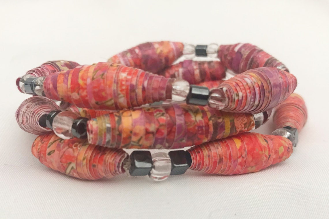 Red and Silver 3 Piece Bead Bracelets, Colorful Stack Bracelet Set ...