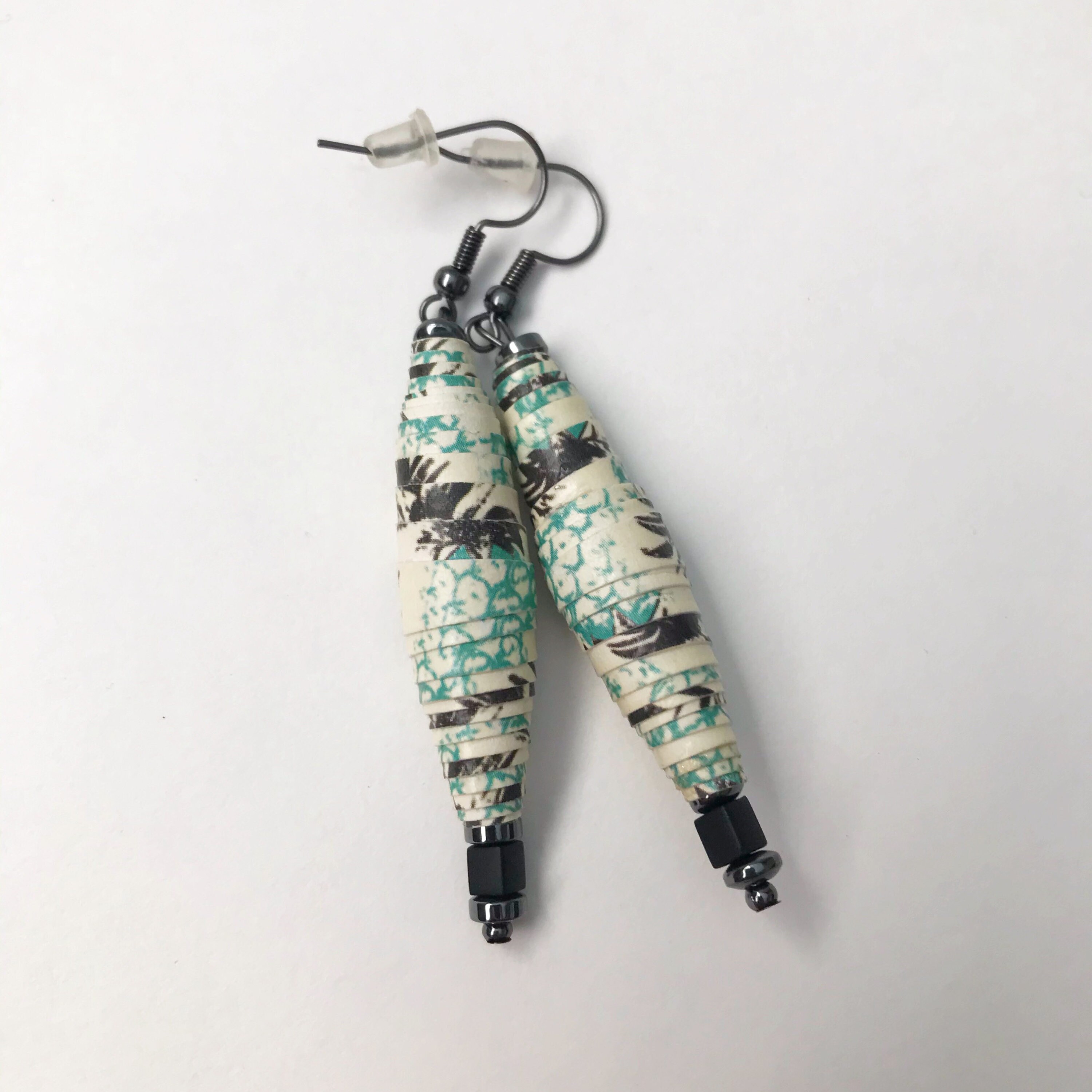 Black and Silver Dangle Bead Earrings, Handmade Paper Bead Jewelry ...