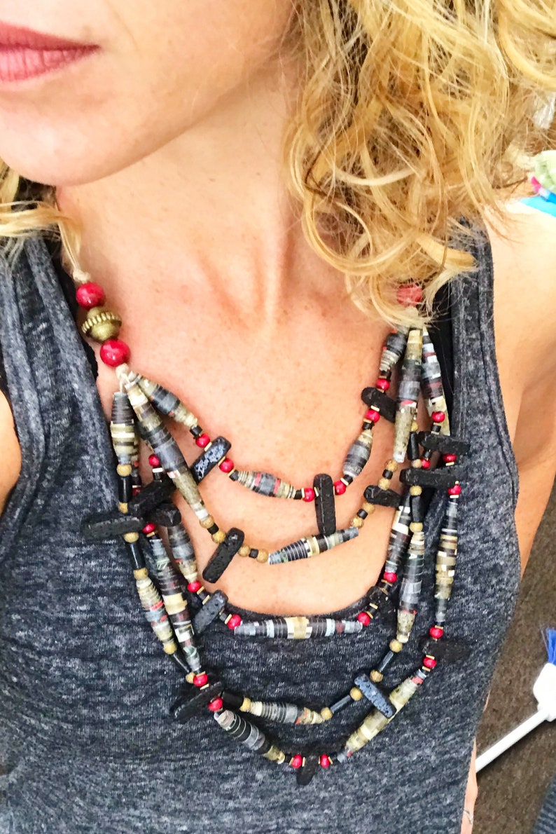 Black Gold Statement Bead Necklace Trendy Paper Bead Jewelry - Etsy