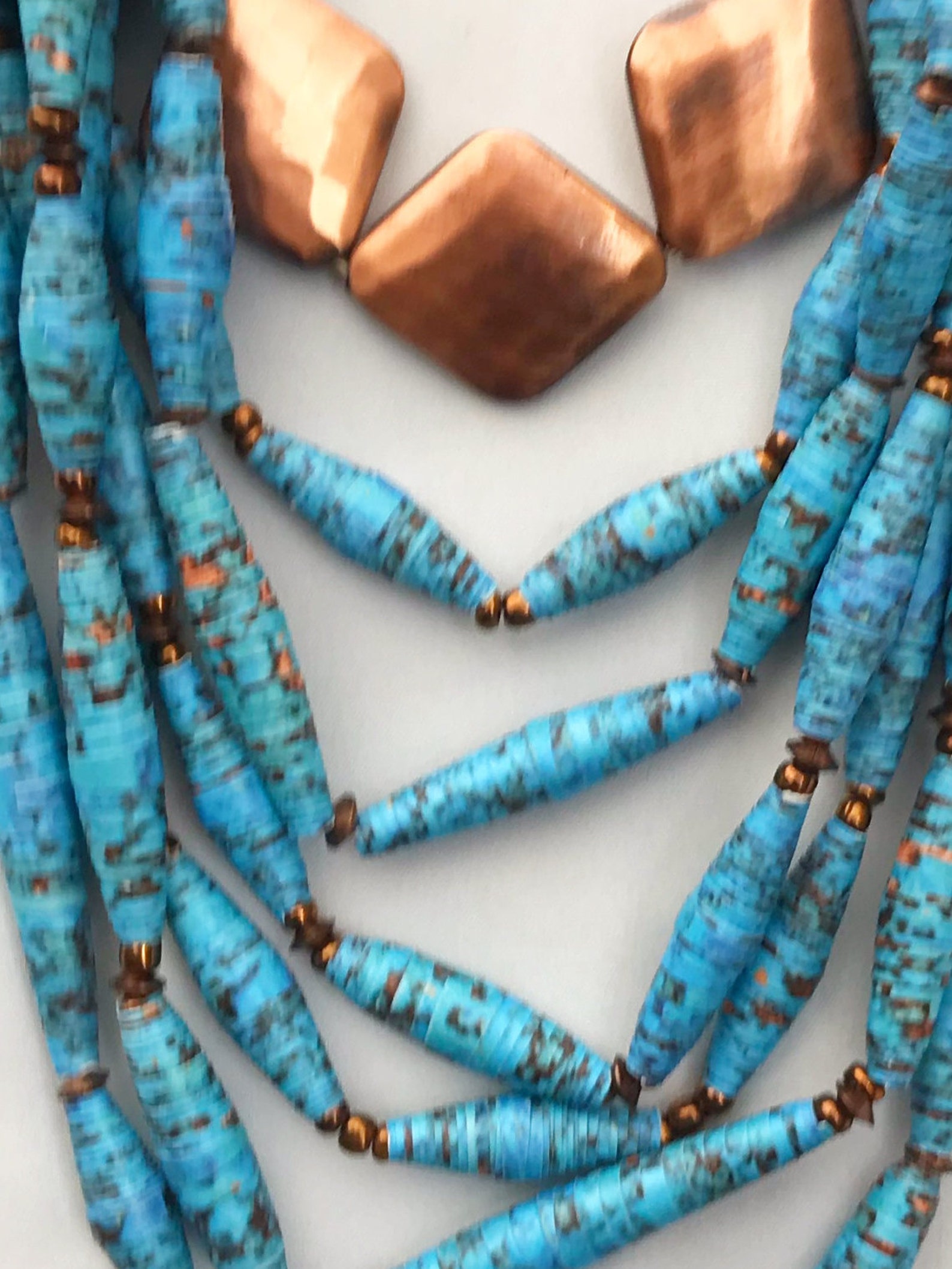 Blue Paper Bead Statement Necklace: Chunky Multi-strand Bib - Etsy