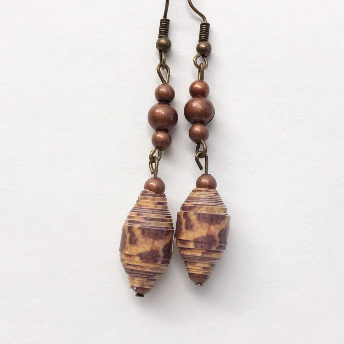 Brown and Bronze Dangle Bead Earrings, Colorful Paper Bead Jewelry ...