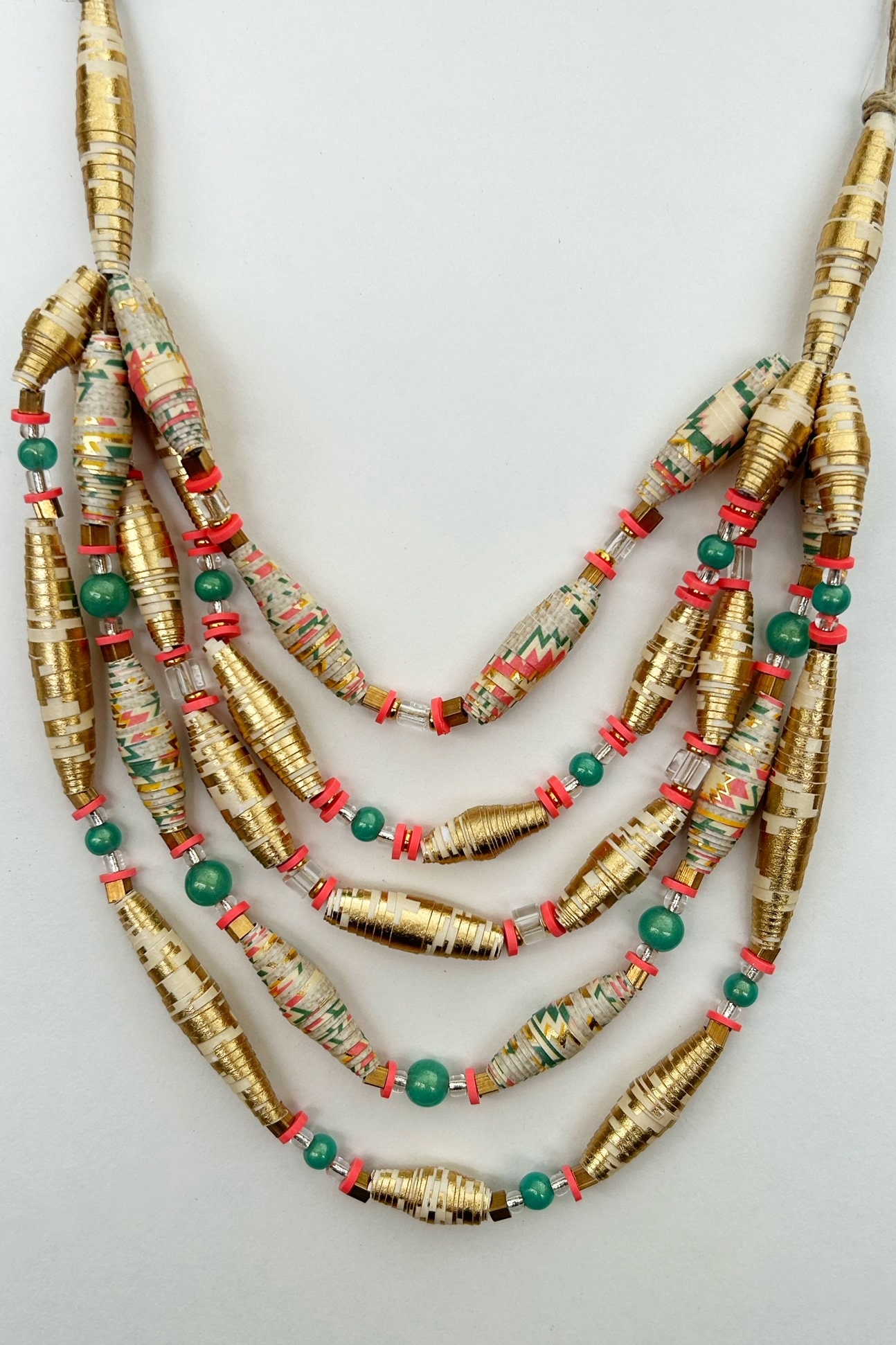 5 Strand Gold Bead Necklace, Multistrand Statement Necklace, Chunky ...