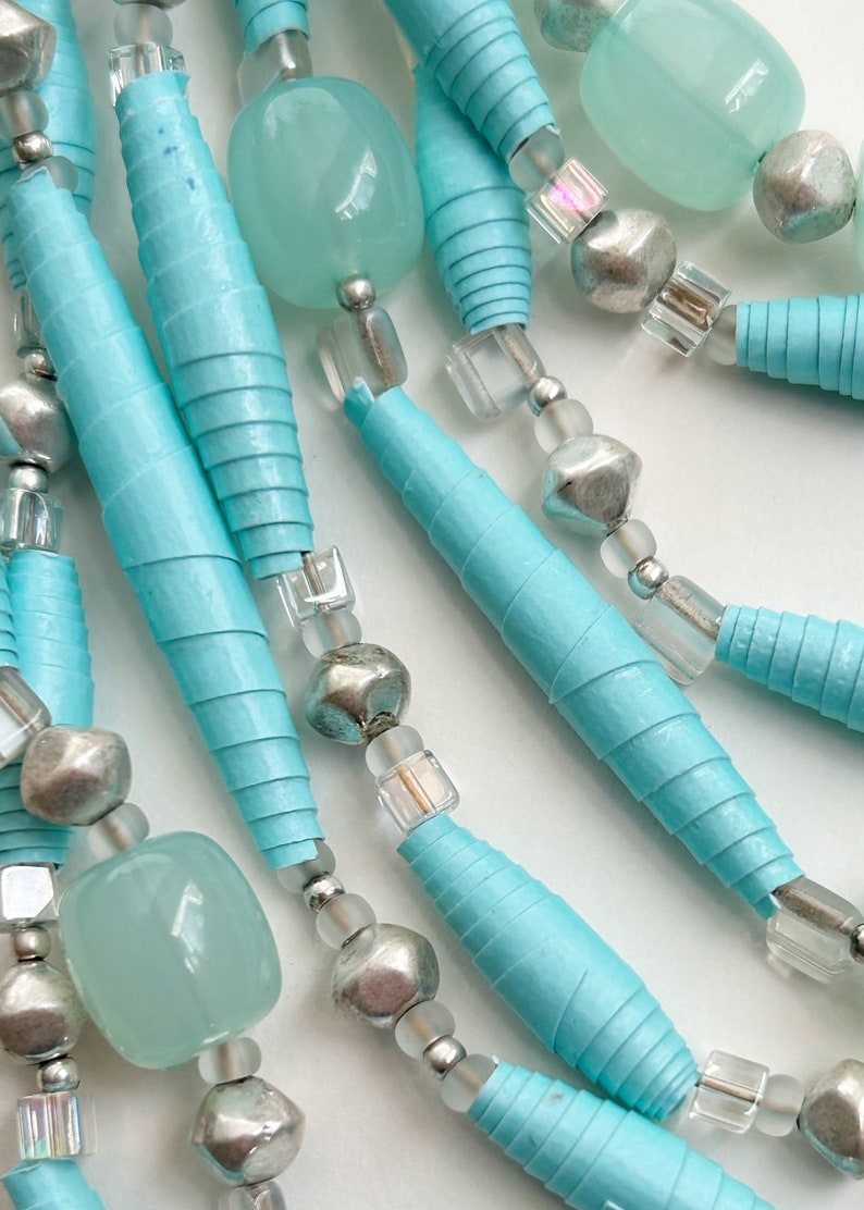 Light Blue 8-strand Bead Necklace, Multi-strand Statement Necklace ...
