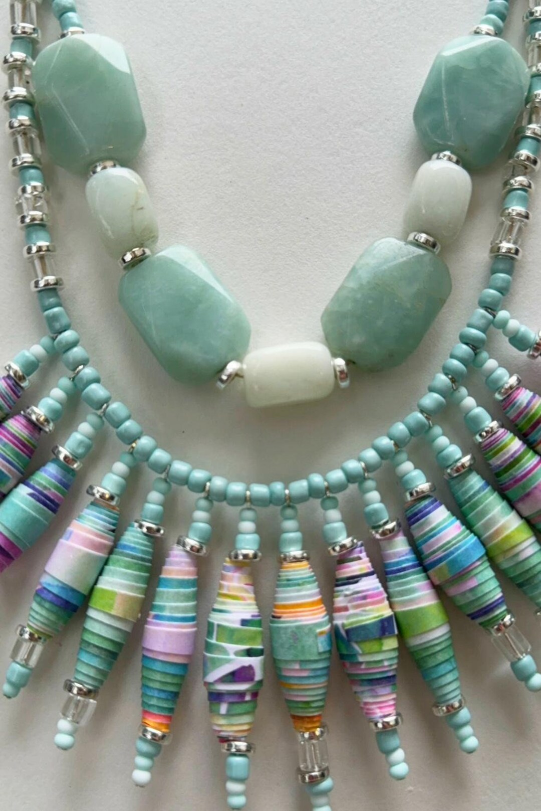 Blue Paper Bead Bib Necklace: Multicolor Statement Jewelry - Etsy