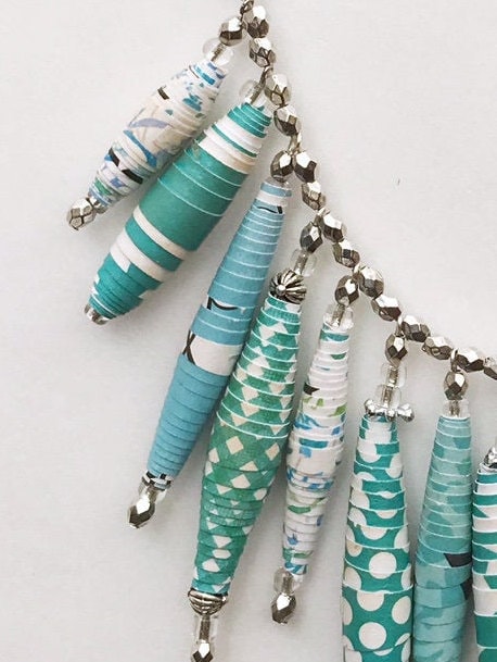Blue Paper Bead Necklace: Chunky Colorful Statement Jewelry - Etsy