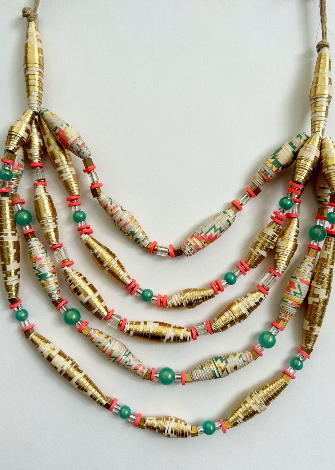 5 Strand Gold Bead Necklace, Multistrand Statement Necklace, Chunky Layering Necklace, Trendy ...