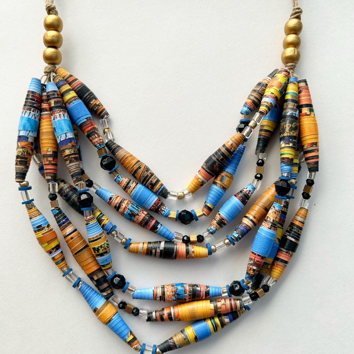 Black and Gold Layering Statement Necklace, Multistrand Paper Bead ...