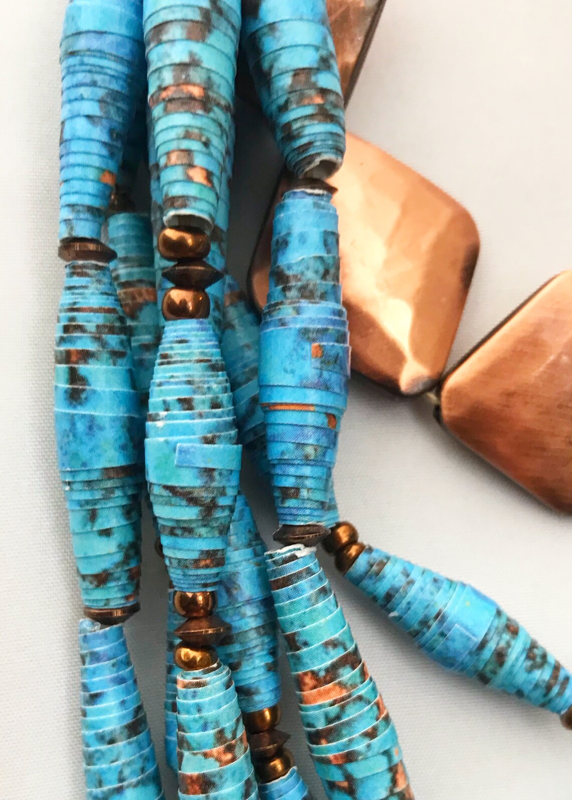 Blue Paper Bead Statement Necklace: Chunky Multi-strand Bib - Etsy