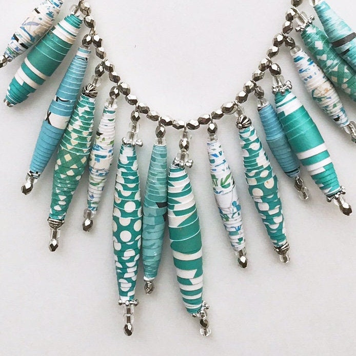 Blue Paper Bead Necklace: Chunky Colorful Statement Jewelry - Etsy