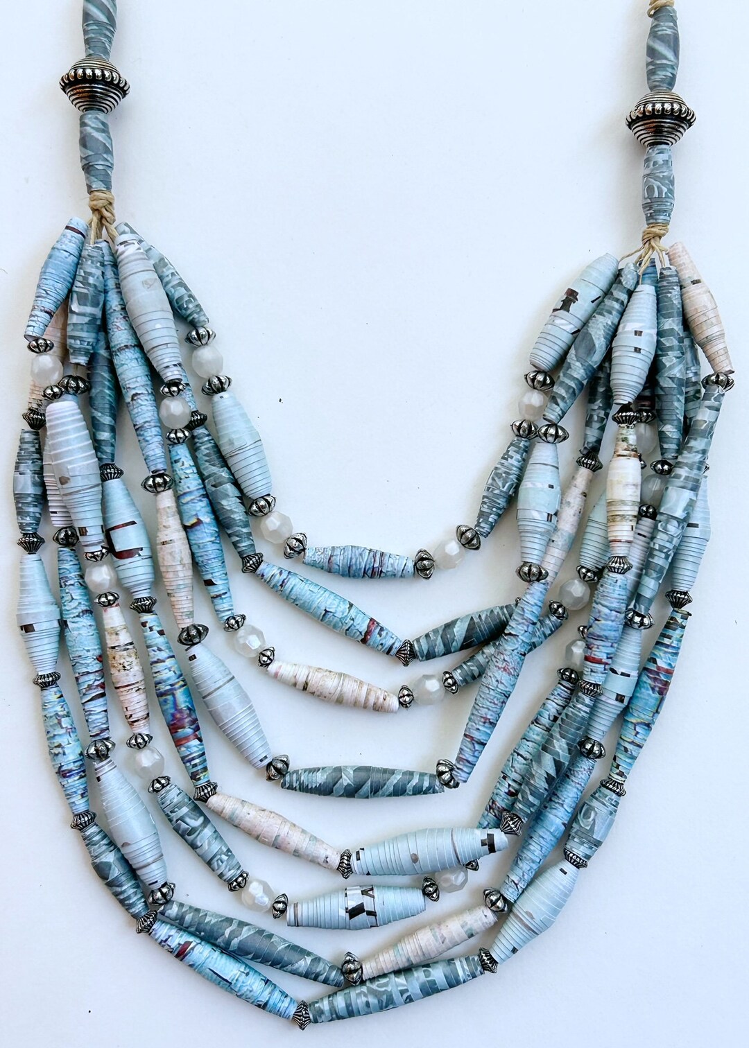 Blue Paper Bead Statement Necklace: Long Boho Layering Jewelry - Etsy