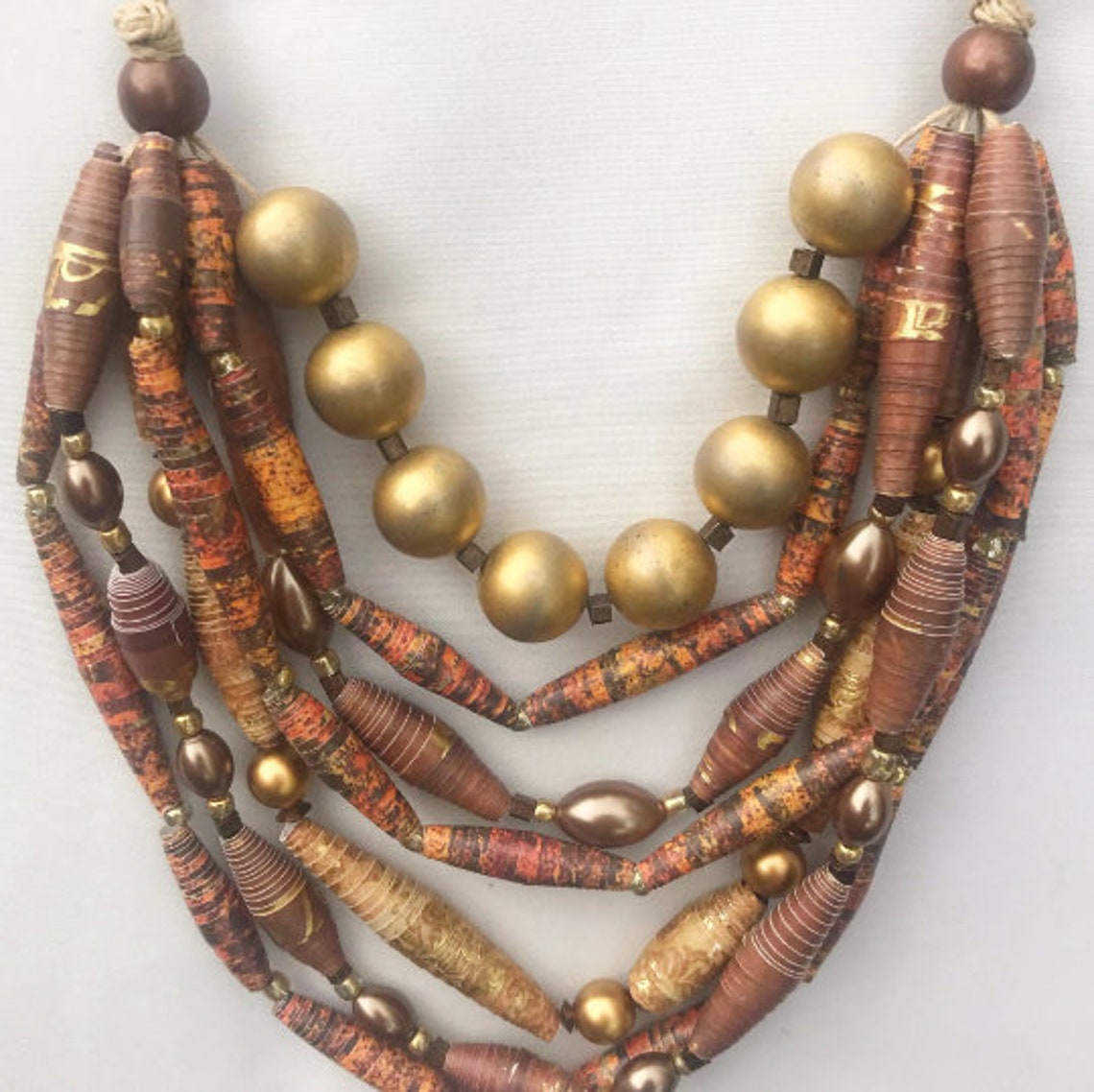 Seven Strand Bronze and Brown Bead Necklace, Chunky Mixed Bead ...