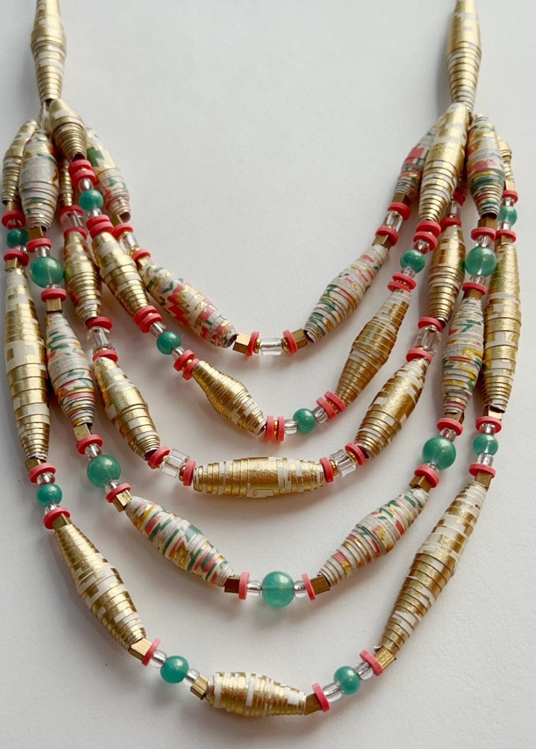 5 Strand Gold Bead Necklace Multistrand Statement Necklace - Etsy