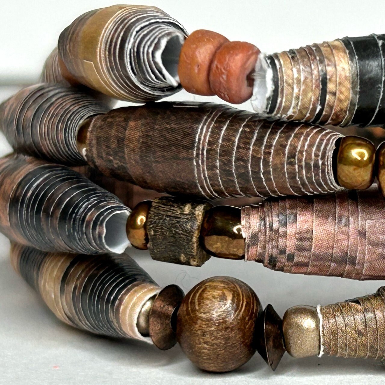 Brown and Bronze Bead Bracelet Set, Handmade Paper Bead Jewelry, Trendy ...
