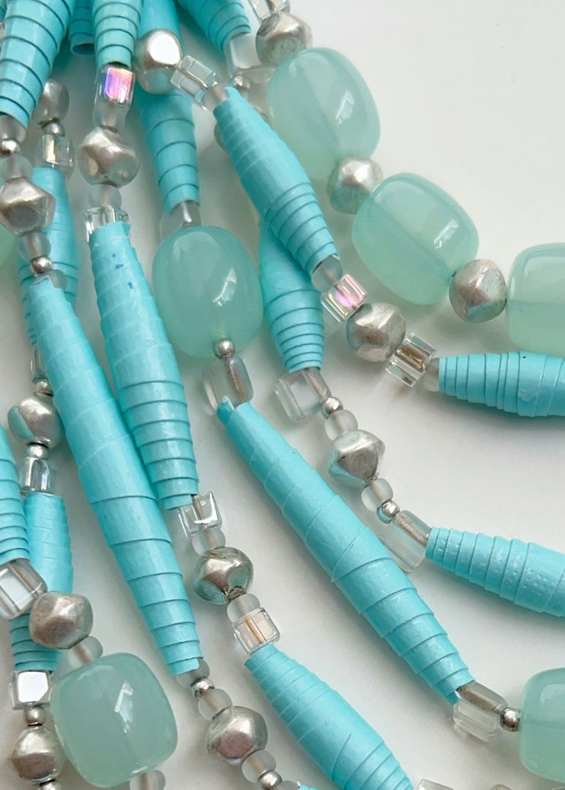 Light Blue 8-strand Bead Necklace, Multi-strand Statement Necklace ...