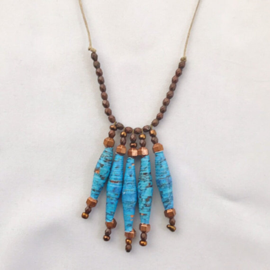 Blue Paper Bead Statement Necklace: Chunky Multi-strand Bib - Etsy