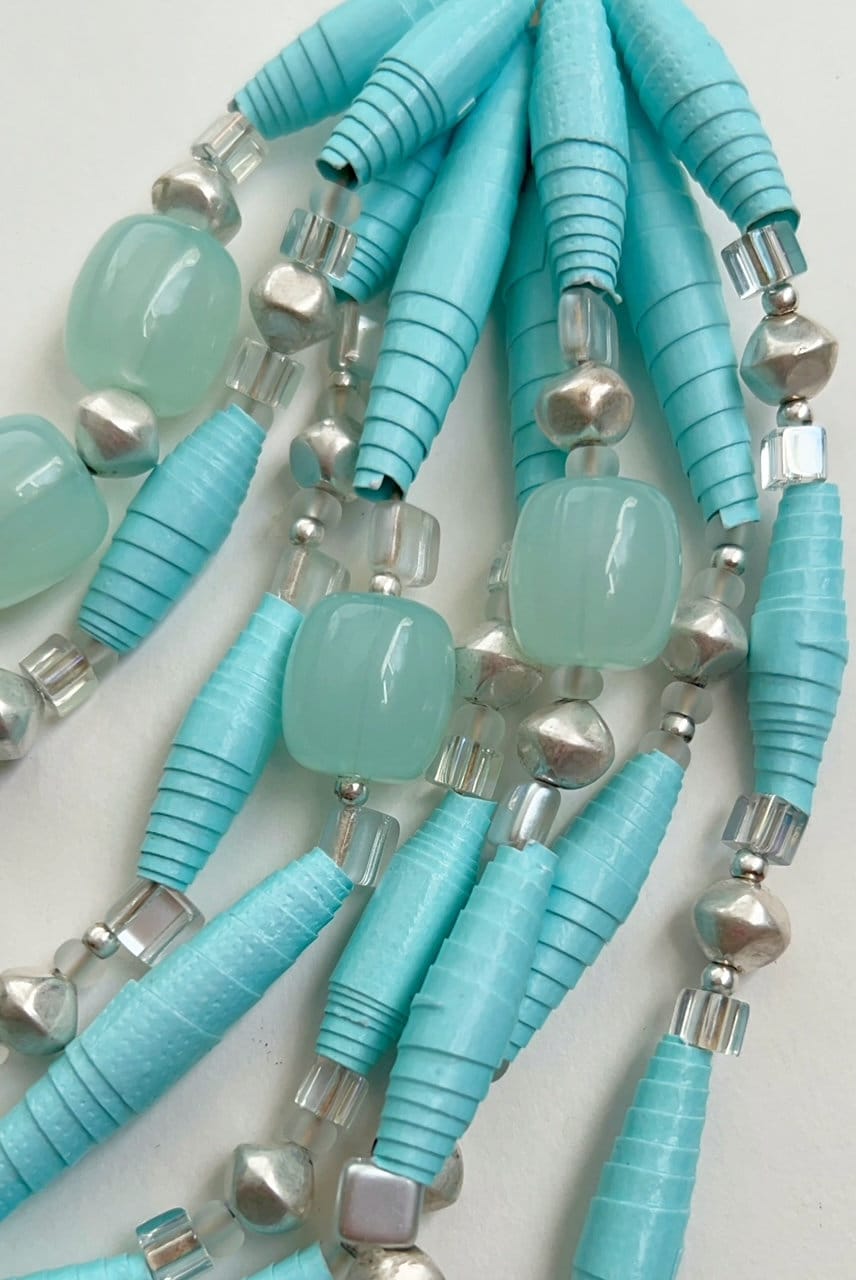 Light Blue 8-strand Bead Necklace, Multi-strand Statement Necklace ...