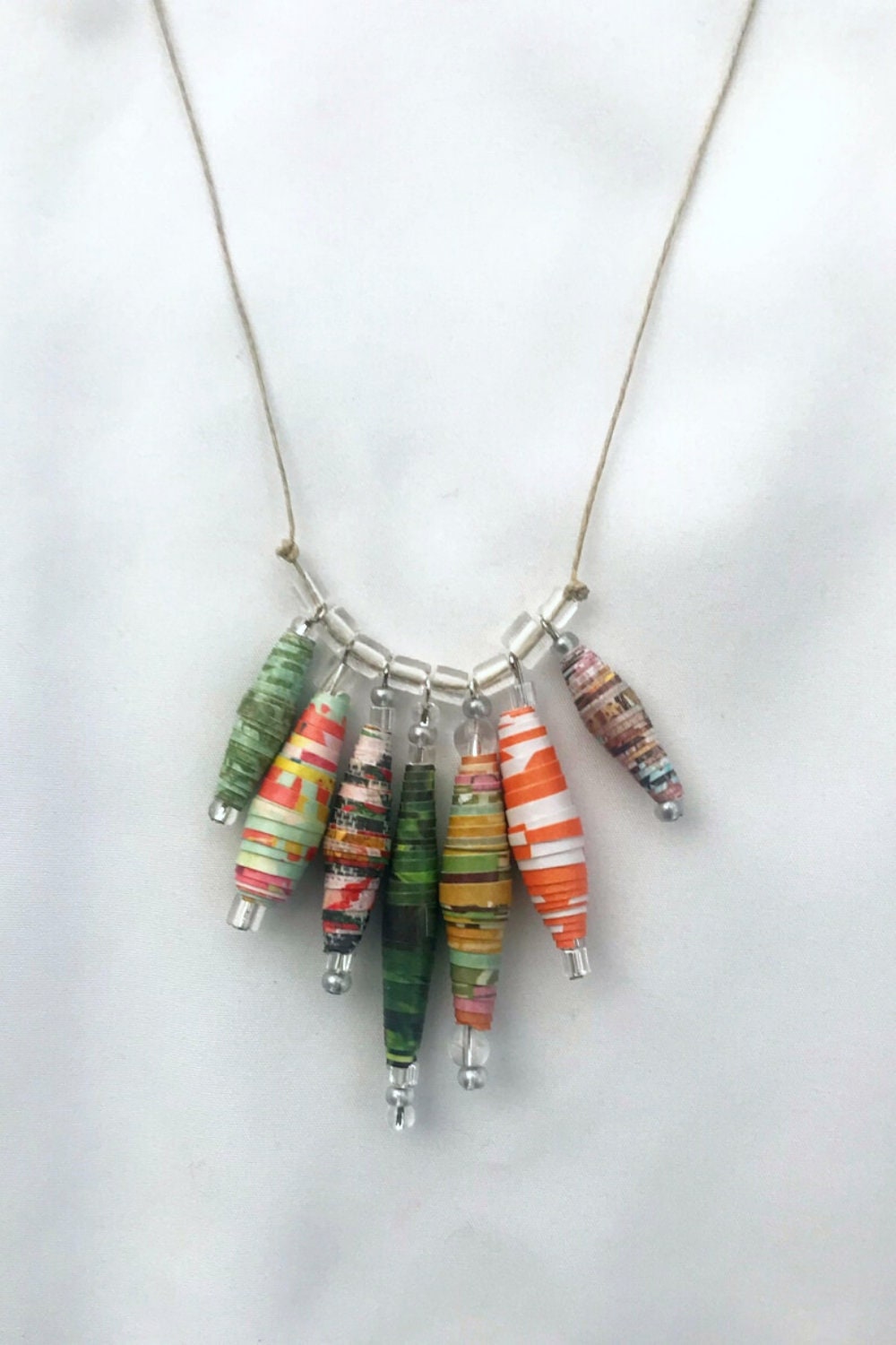 Multi-color Single Strand Bead Necklace, Colorful Paper Bead Jewelry ...