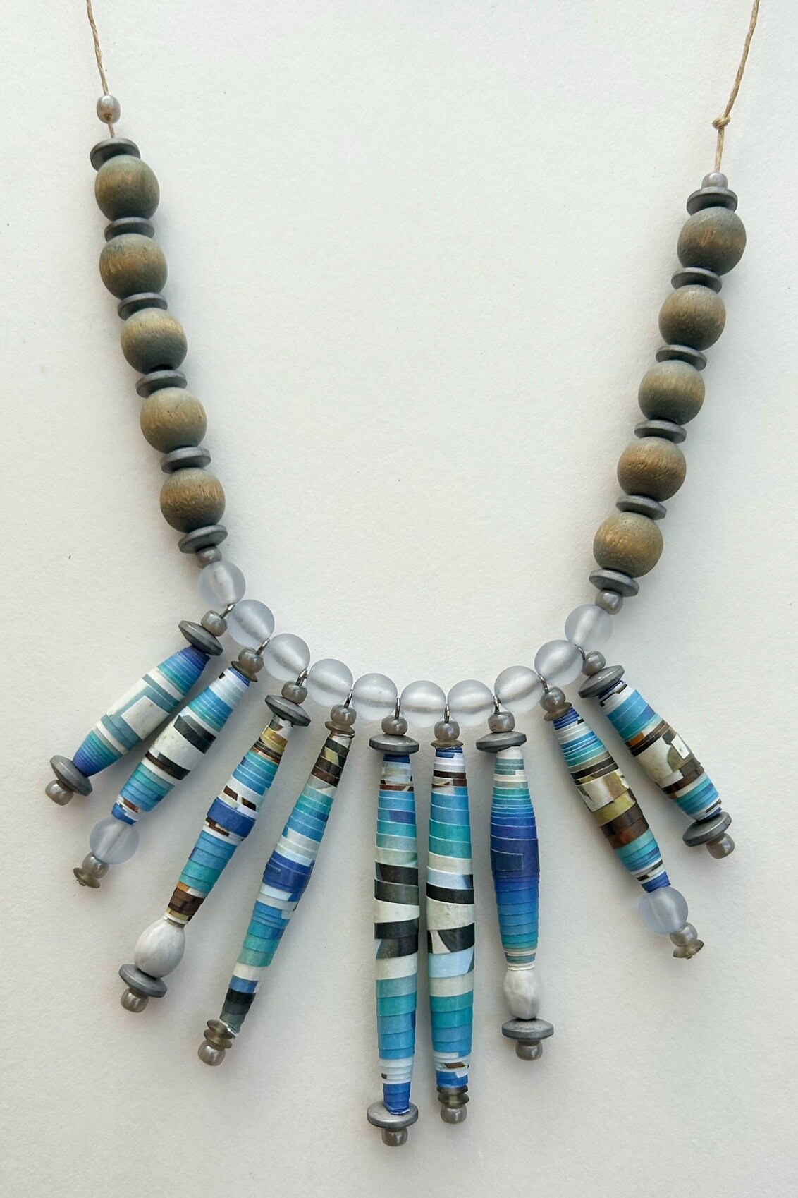 Blue Paper Bead Necklace: Eco-friendly Statement Jewelry - Etsy