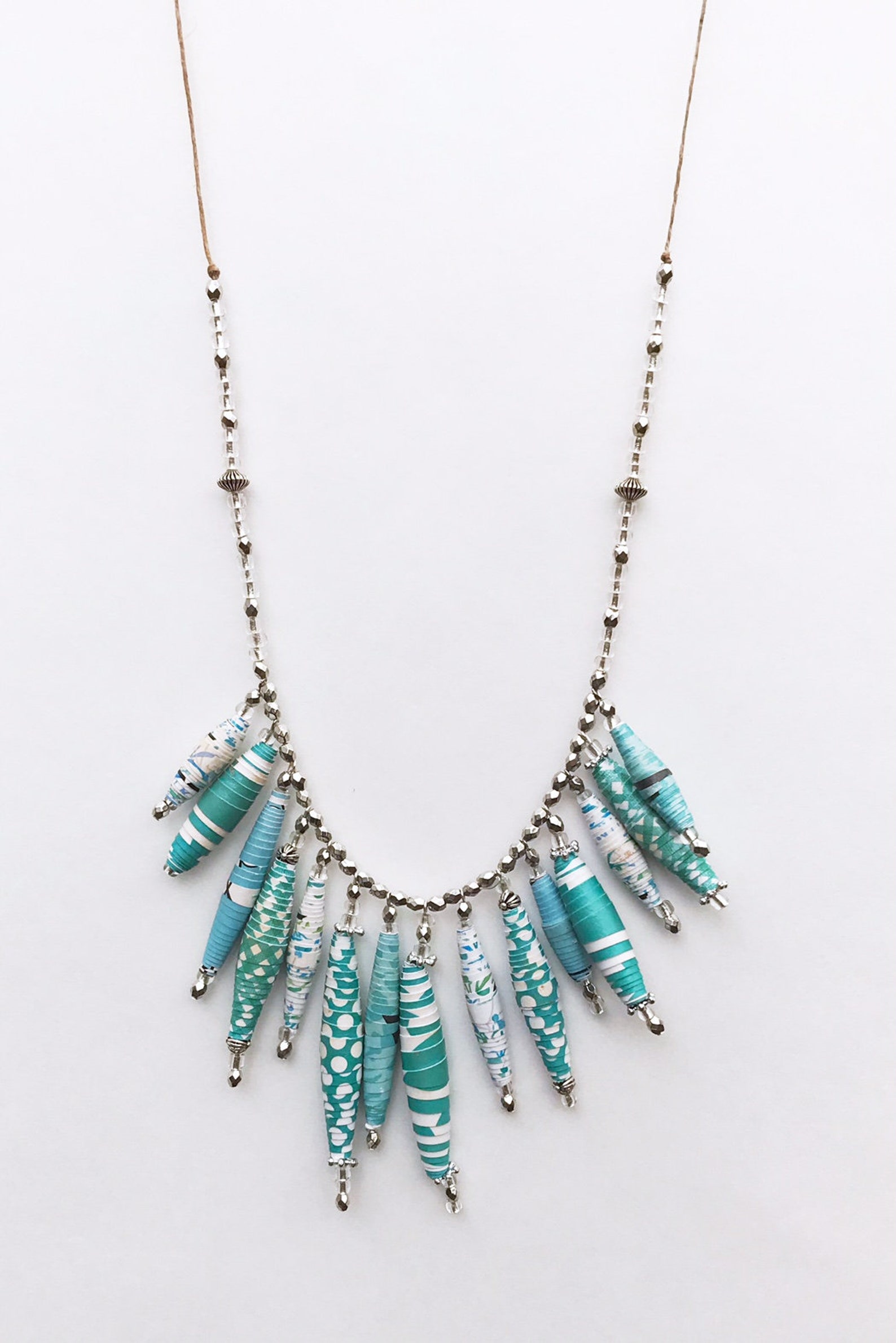 Blue Paper Bead Necklace: Chunky Colorful Statement Jewelry - Etsy