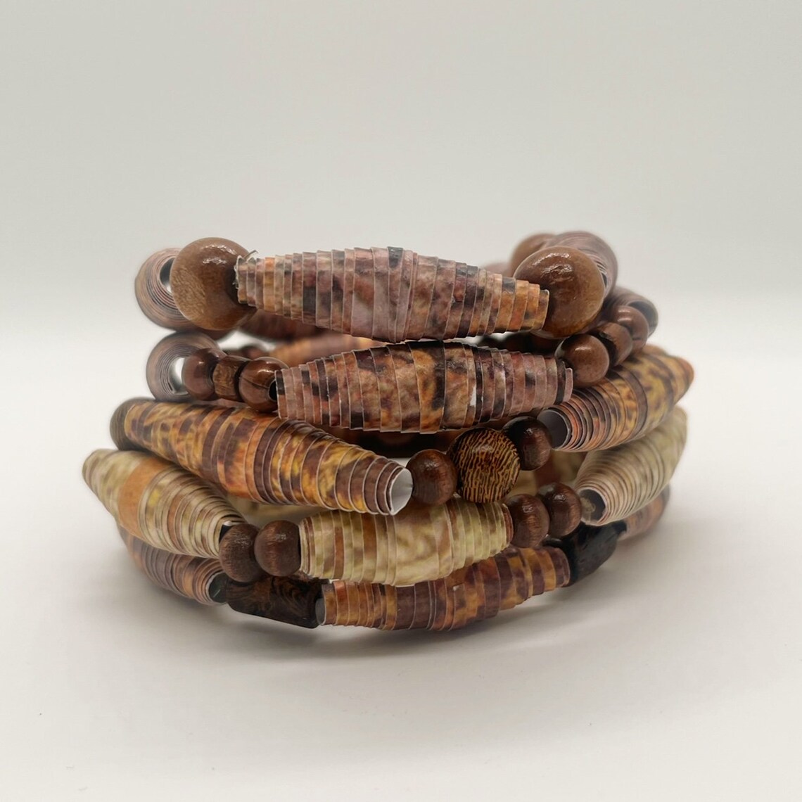 Brown Mixed Bead Stack Bracelet Set Paper Bead Layering - Etsy